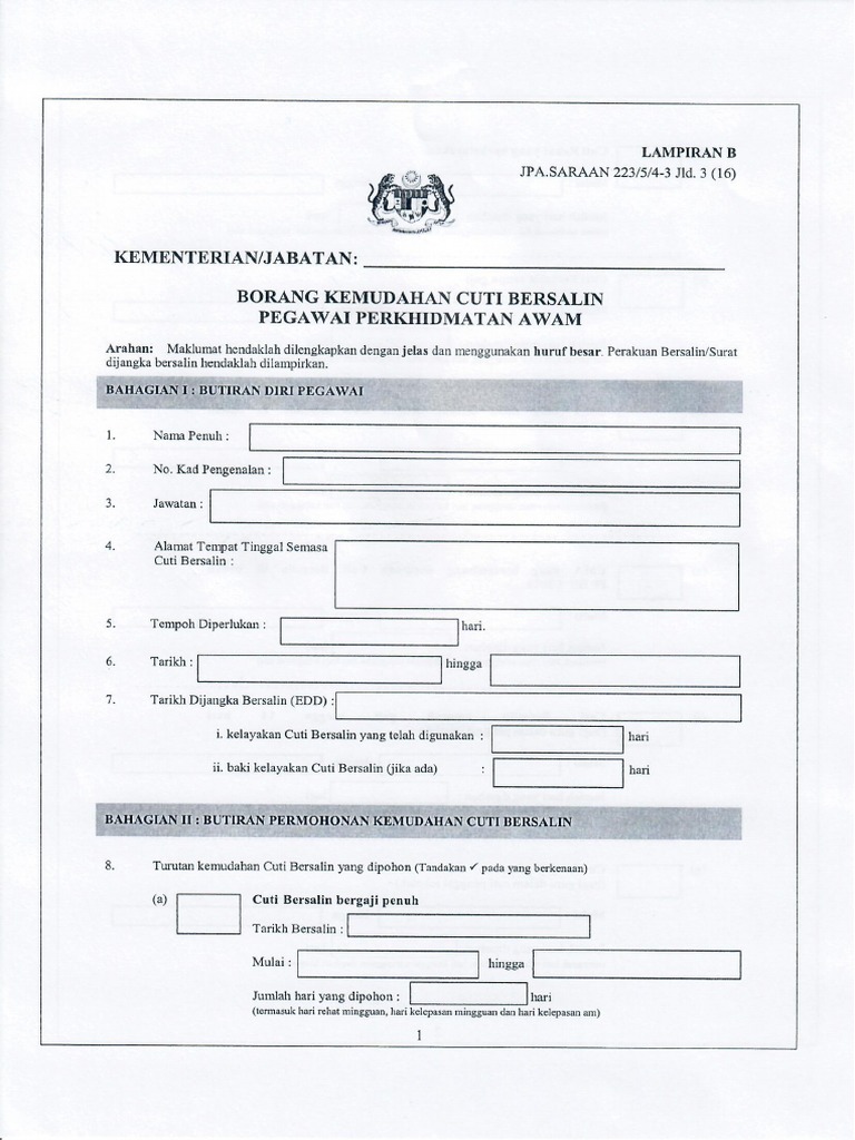 2.borang Kemudahan Cuti Bersalin Pegawai Perkhidmatan Awam PDF | PDF
