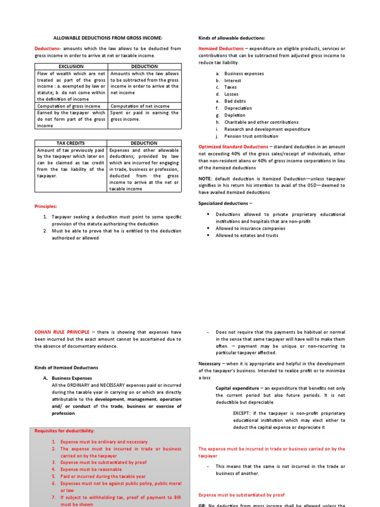 Allowable Deductions From Gross Income | PDF | Tax Deduction | Gross Income