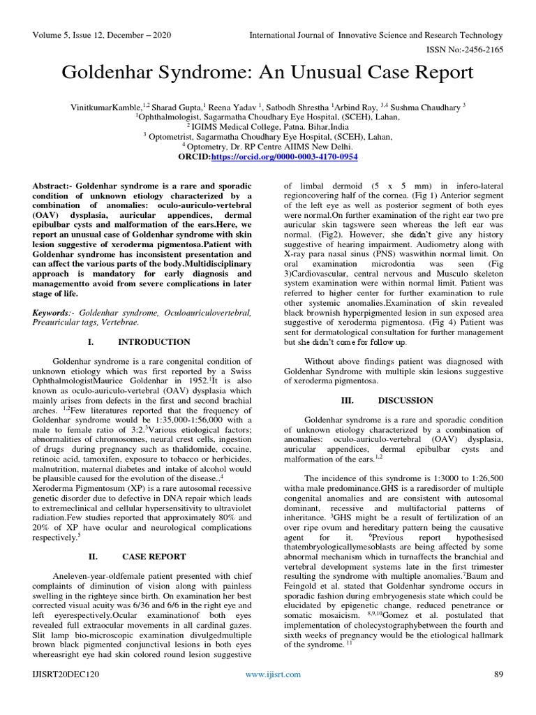 Goldenhar Syndrome An Unusual Case Report | PDF | Human Eye ...