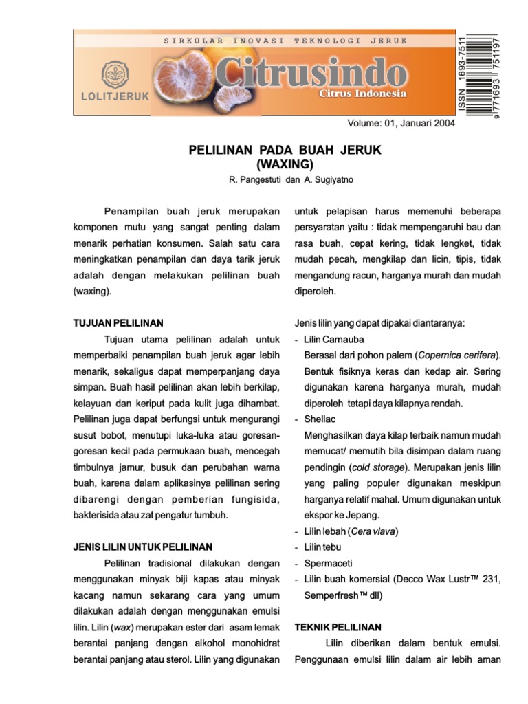 Sirkular 01.04 Pelilinan Pada Buah Jeruk (Waxing) PDF | PDF