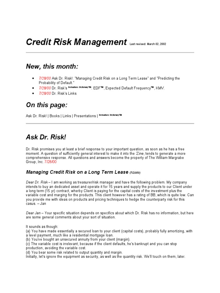 METHODOLOGY Credit Risk Management | PDF | Financial Risk | Bonds (Finance)