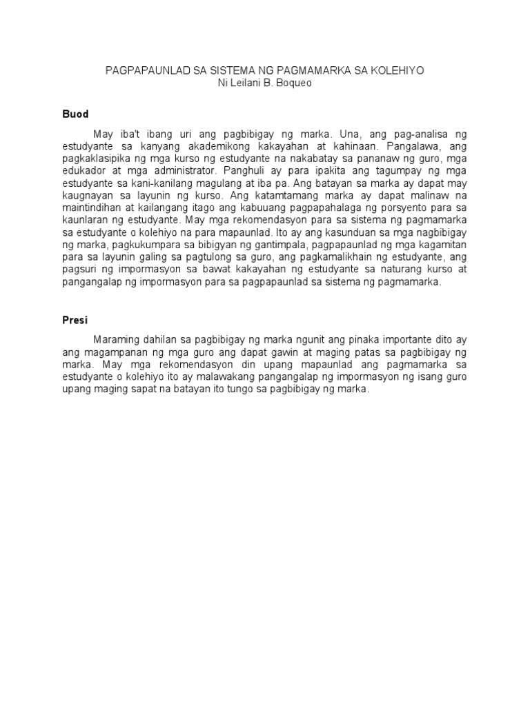 Pagpapaunlad Sa Sistema NG Pagmamarka Sa Kolehiyo | PDF