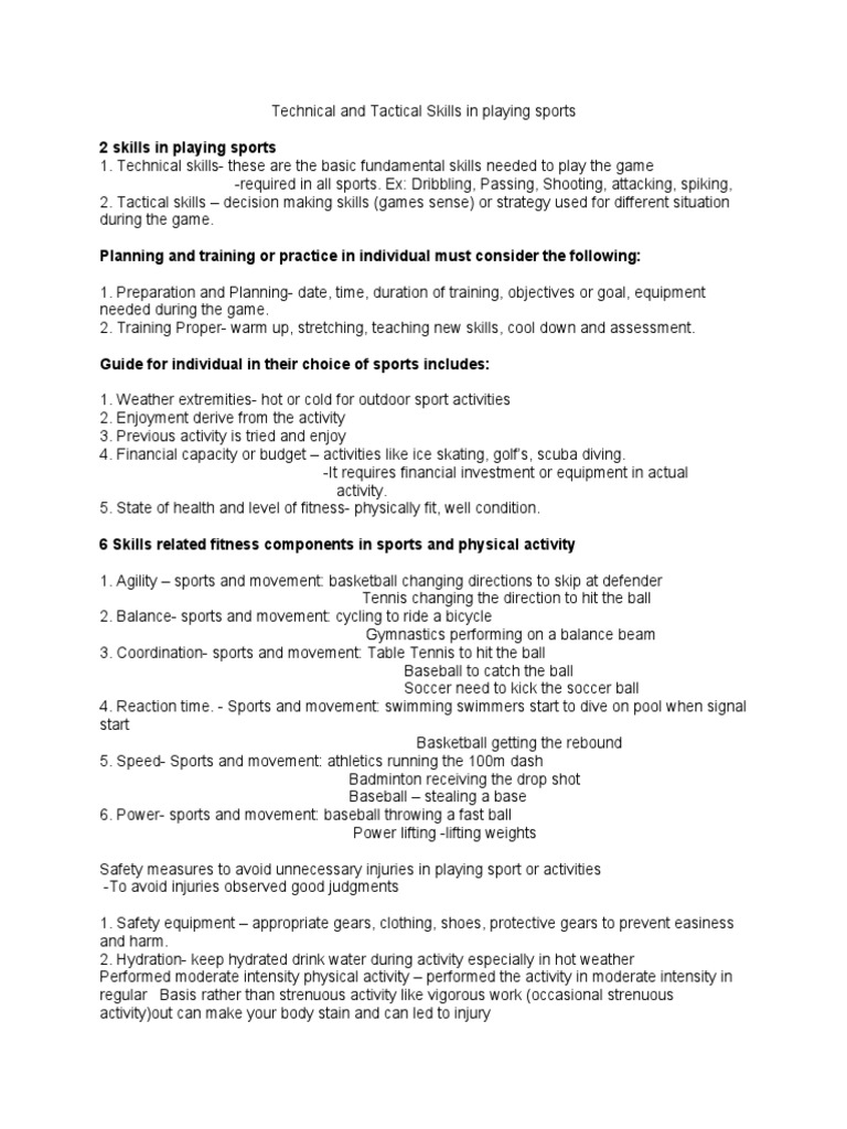 Technical and Tactical Skills in Playing Sports | PDF | Sports ...