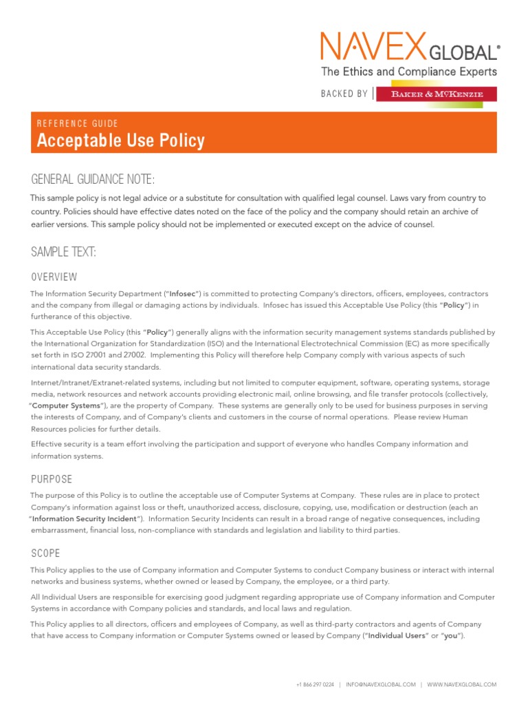 Acceptable Use Policy Sample Template | PDF | Information Security ... Acceptable Use Policy Sample Template | PDF | Information Security ...