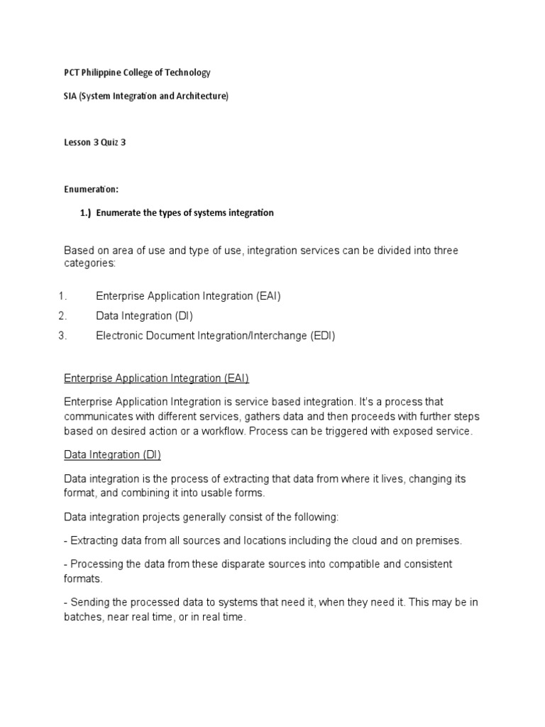 PCT Philippine College of Technology SIA (System Integration and Architecture) | PDF