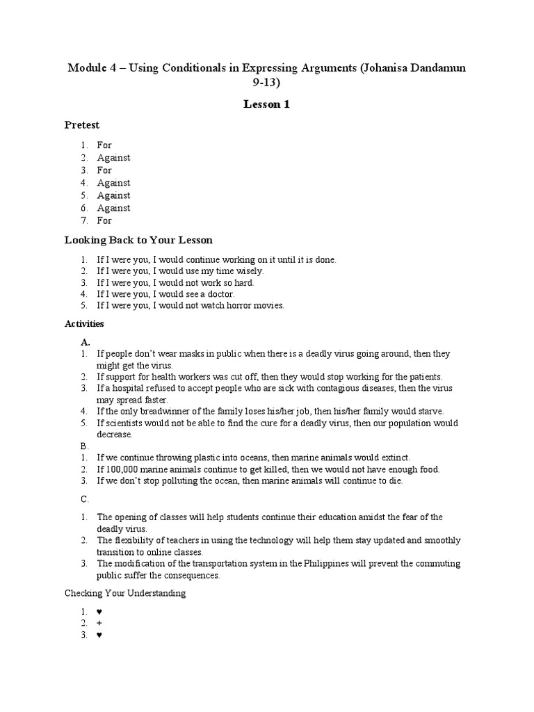 Module 4 English Conditionals in Expressing Arguments | PDF ...