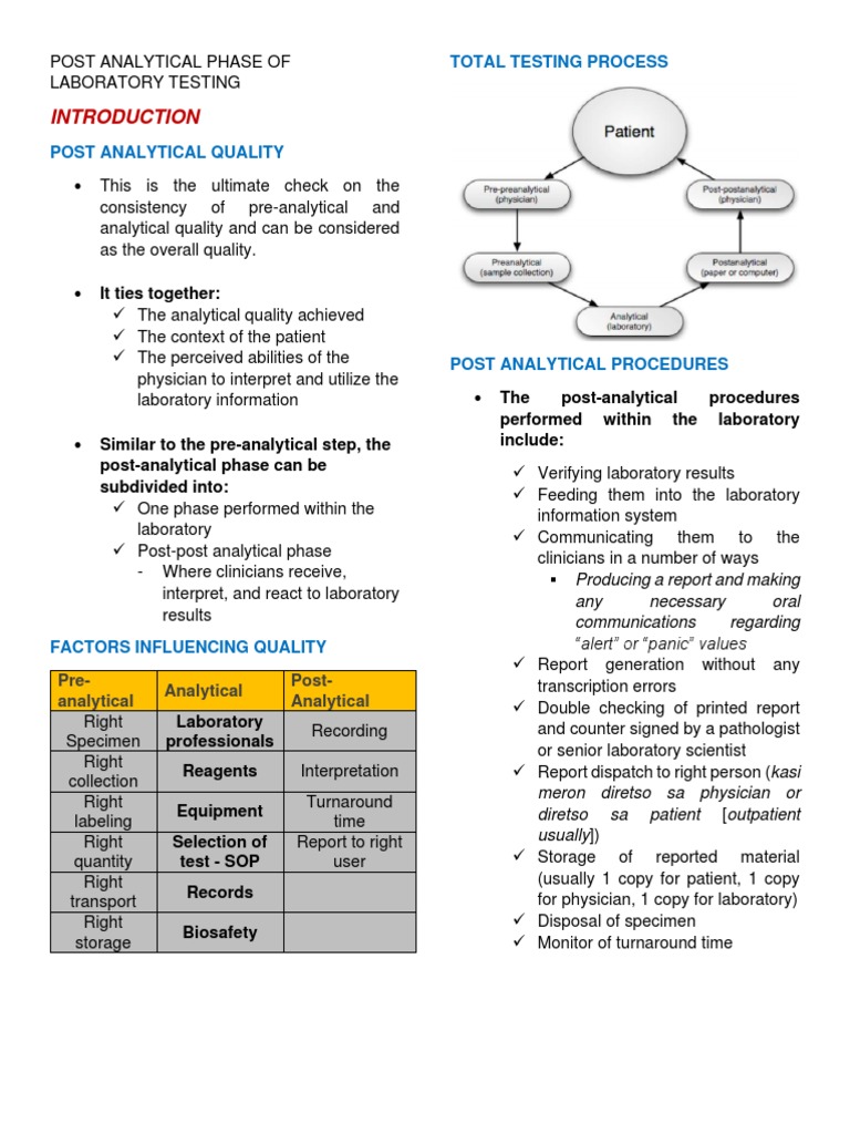 Post-Analytical Phase in Lab Testing | PDF | Sensitivity And ...