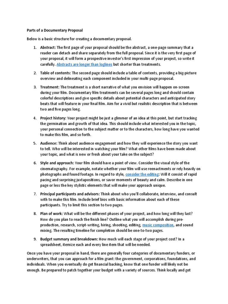 Essential Elements of a Documentary Proposal | PDF | Documentary Film ...