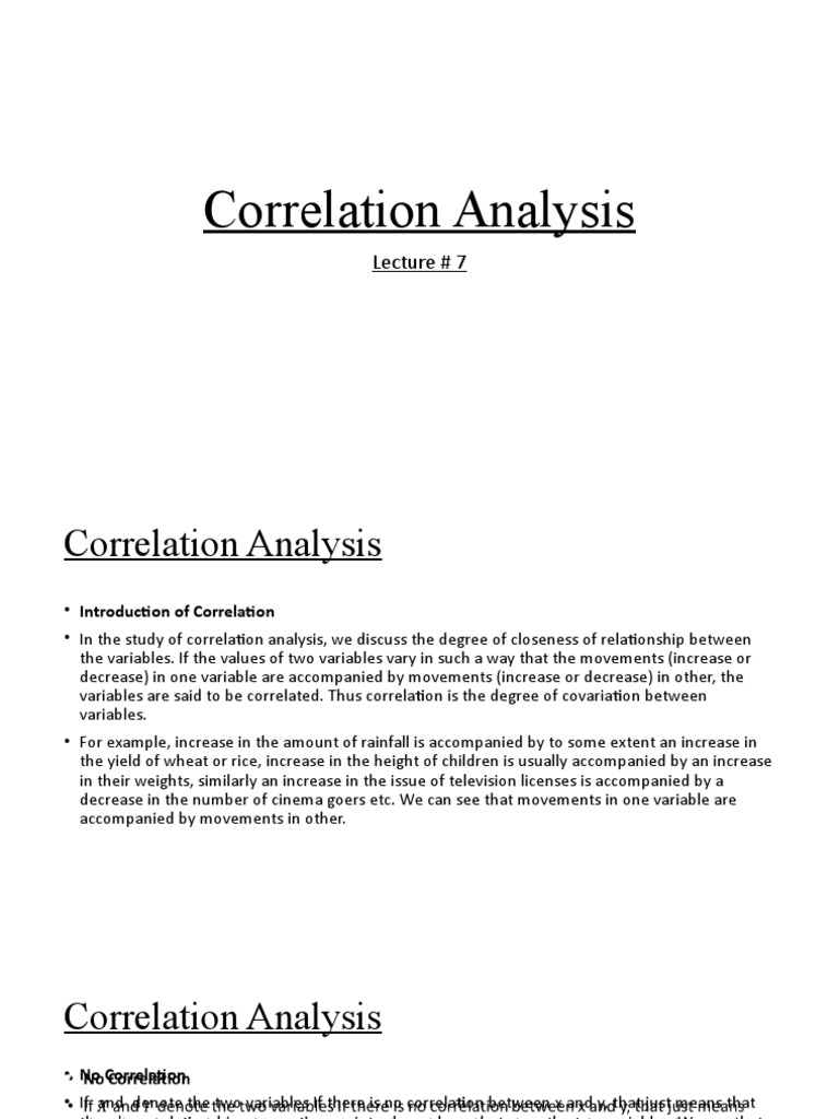 Correlation Analysis: Lecture # 7 | Download Free PDF | Correlation And Dependence | Mean