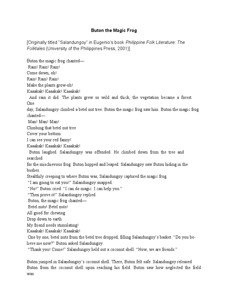 Buton The Magic Frog (BLAAN Kuwentong Bayan) | PDF | Art | Poetry