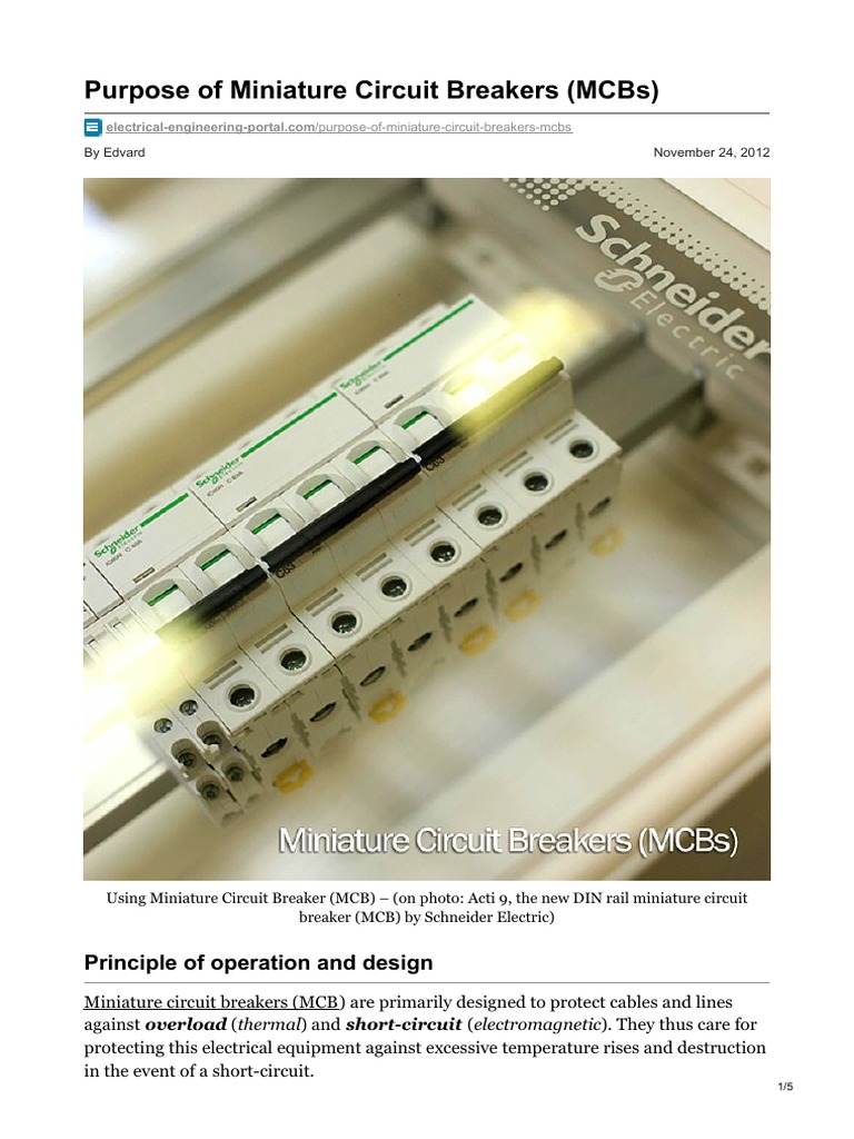 Purpose of Miniature Circuit Breakers MCBs | PDF | Components ...