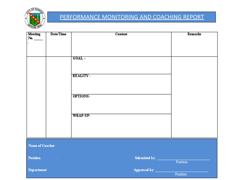 Performance Monitoring and Coaching Report: Meeting No. - Date/Time ...