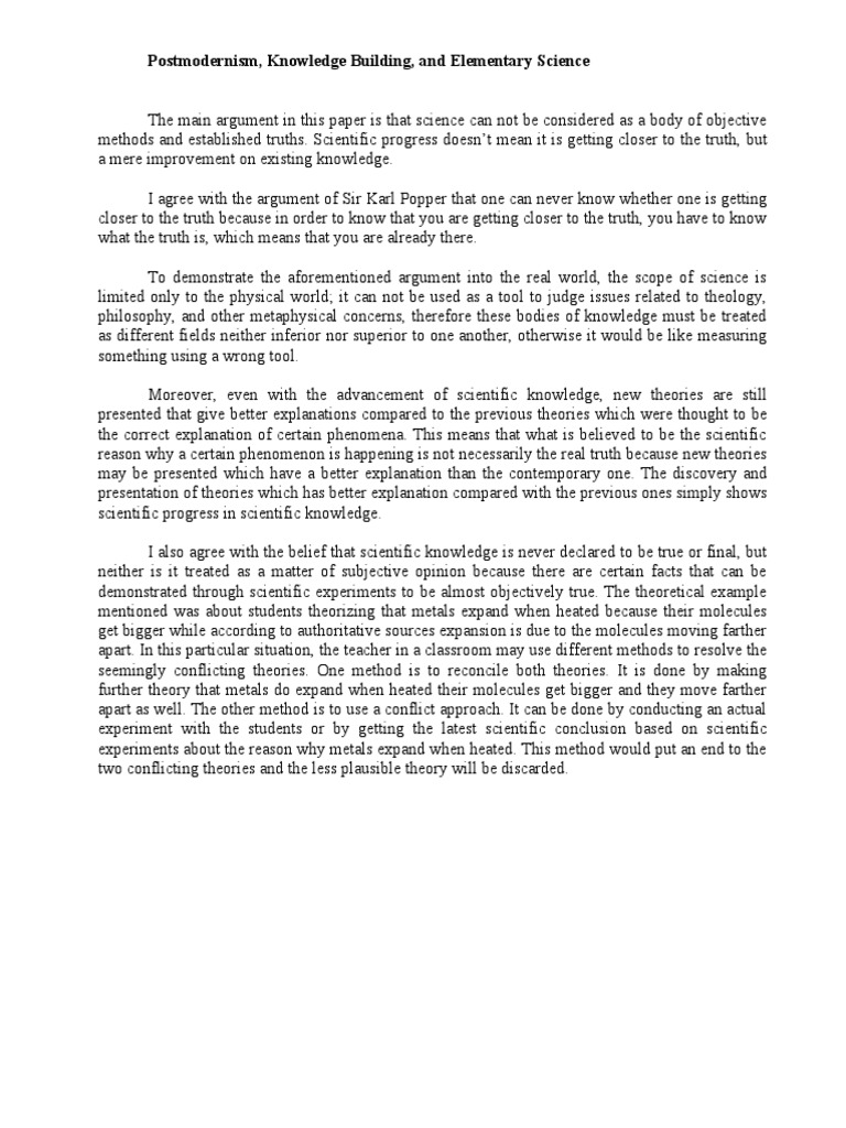 Postmodernism, Knowledge Building, and Elementary Science | Download ...