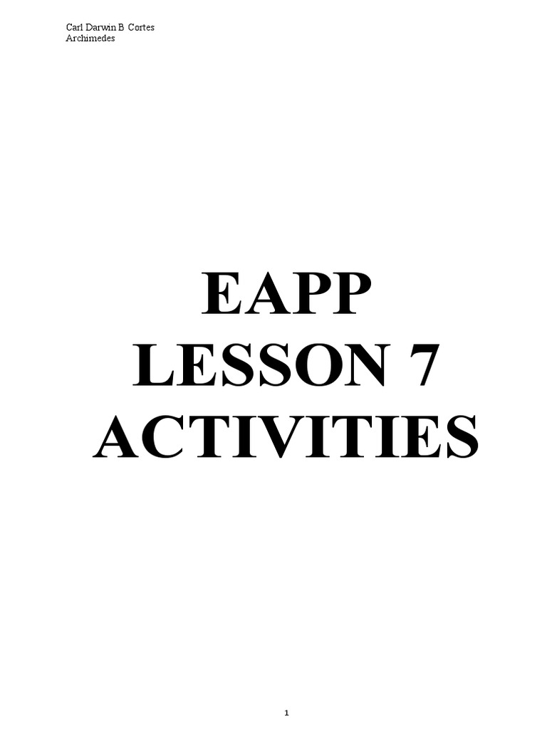 CARL DARWIN CORTES - Lesson 7 Activities | PDF | Paintings | Grammar
