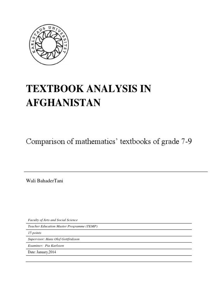TEXTBOOK ANALYSIS IN AFGHANISTAN - Comparison of Mathematics' Textbooks ...
