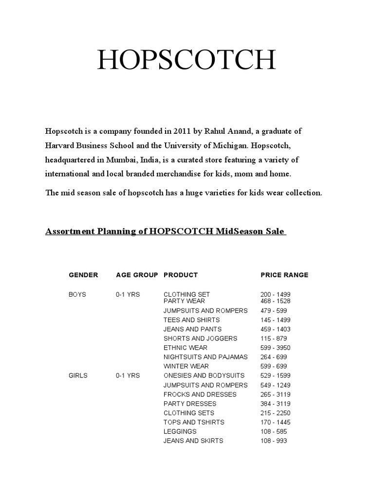 Hopscotch: Assortment Planning of Hopscotch Midseason Sale | PDF ...