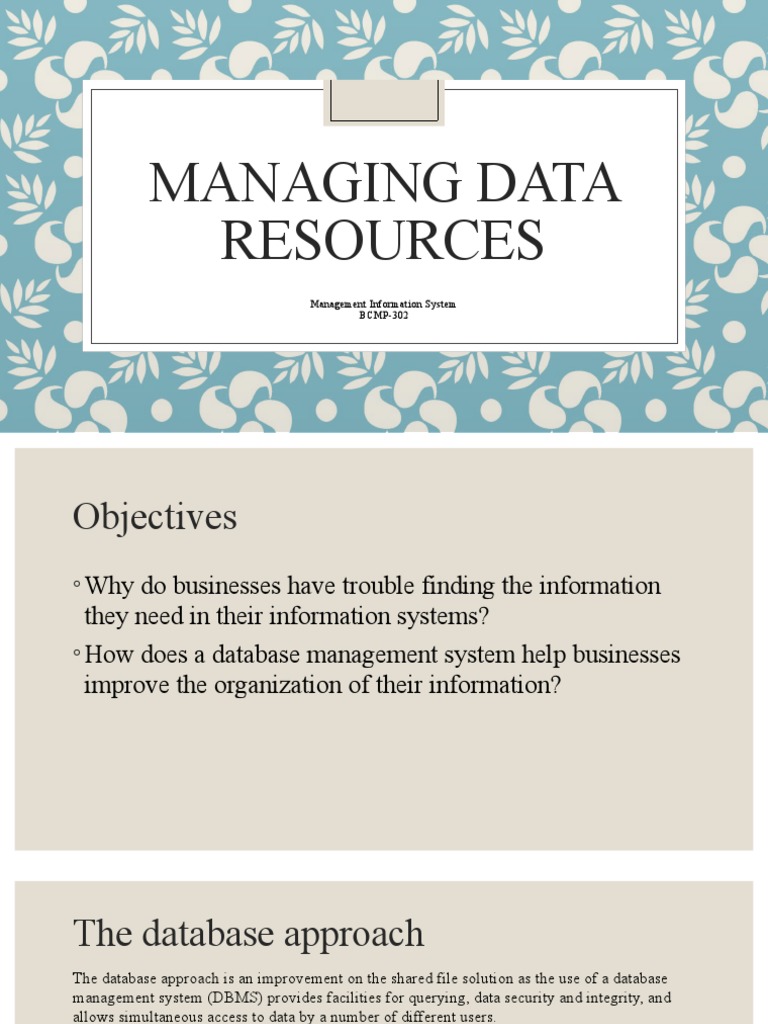 Managing Data Resources: Management Information System BCMP-302 | PDF ...