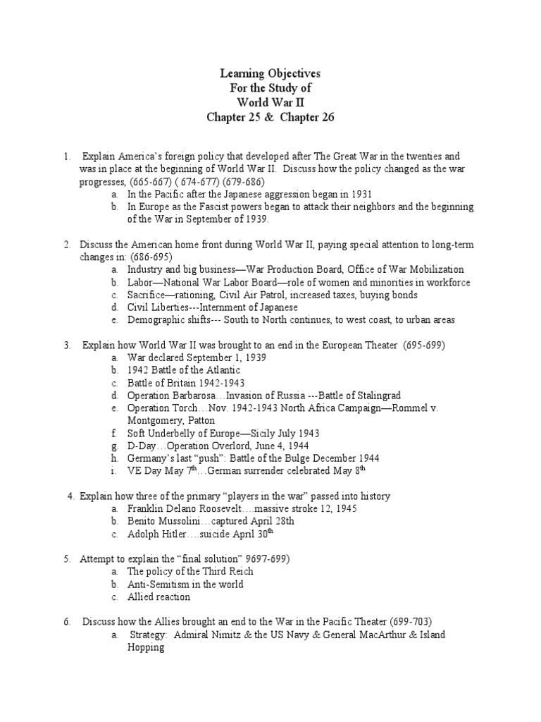 Learning Objectives For World War II | PDF | Pacific War | World War II