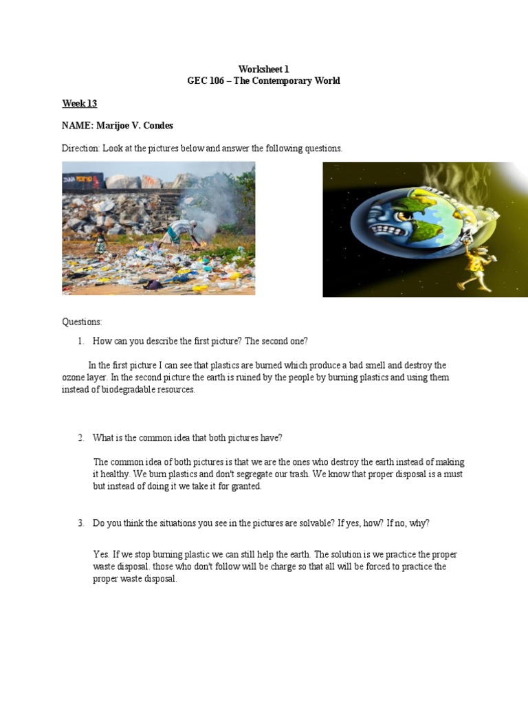Worksheet 1 GEC 106 - The Contemporary World Week 13 NAME: Marijoe V ...