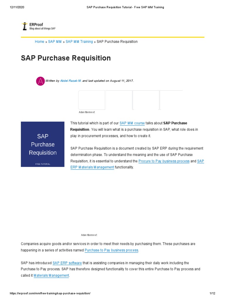 SAP Purchase Requisition Tutorial - Free SAP MM Training | PDF | Sap Se ...