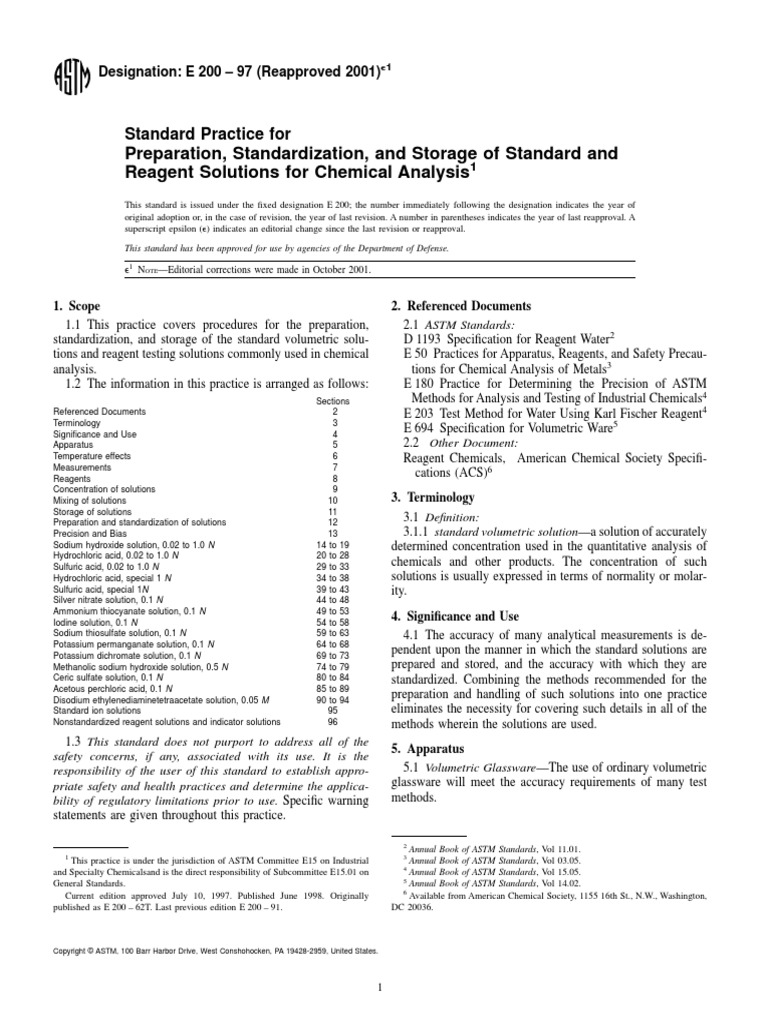Astm e 200 97 Standard Practice For PDF | PDF | Sodium Hydroxide ...