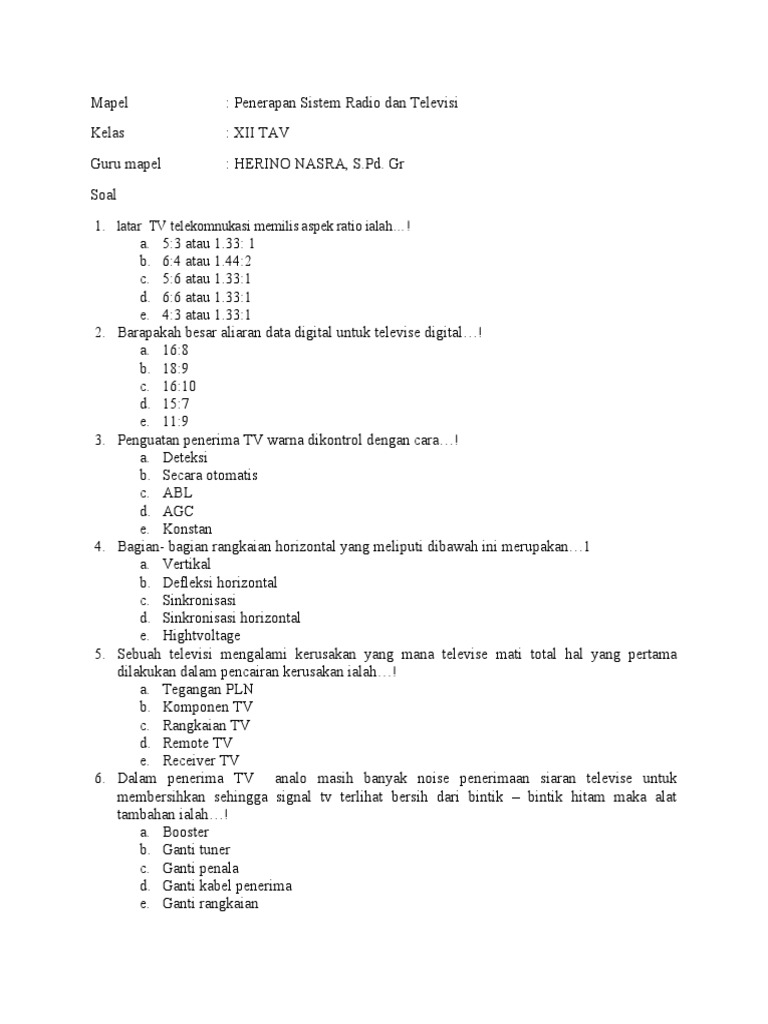 Soal Xii Tav PSRDT Semester 1 | PDF | Teknologi & Rekayasa