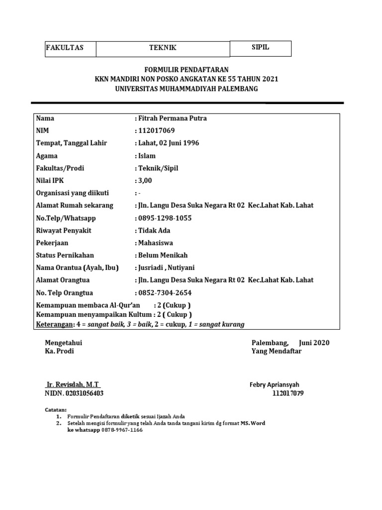 Formulir Pendaftaran KKN 55 Ump | PDF