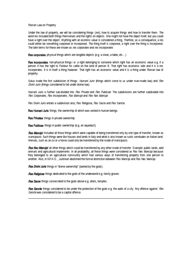 Roman Law On Property | PDF | Possession (Law) | Ownership