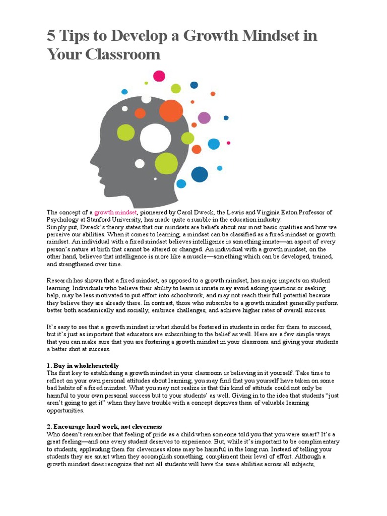 5 Tips Grow Growth Mindset Classroom Pdf