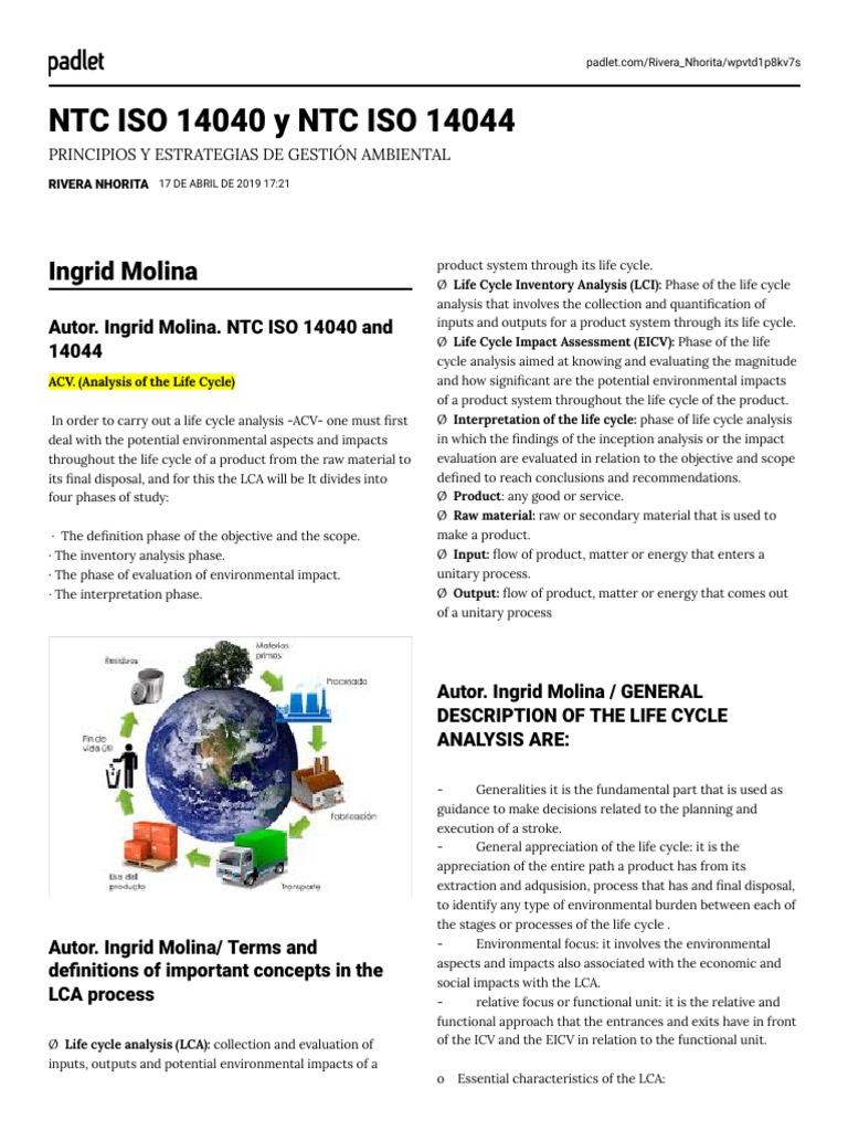 NTC ISO 14040 y NTC ISO 14044: Ingrid Molina | Download Free PDF | Life ...