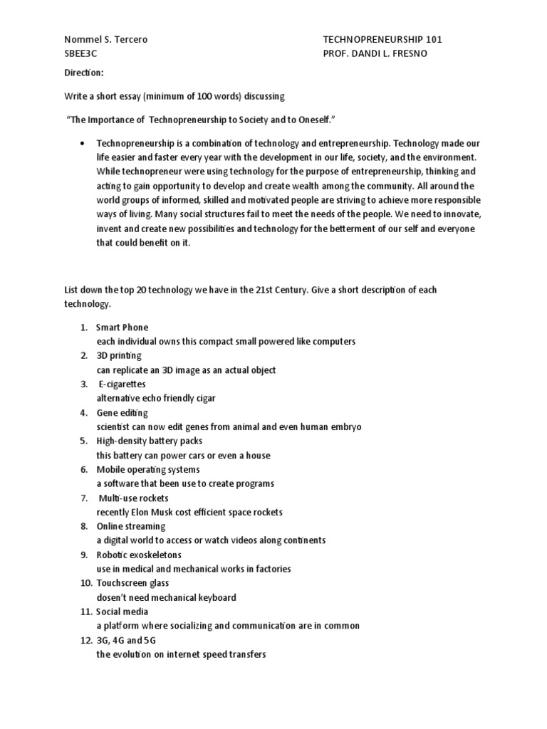 Nommel S. Tercero Technopreneurship 101 Sbee3C Prof. Dandi L. Fresno | PDF | 3 D Computer ...