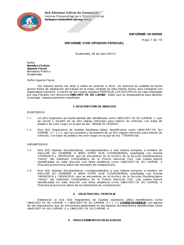Formato Informe Pericial | PDF | Huella dactilar | Policía