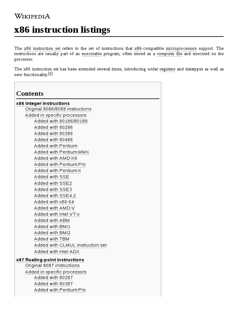X86 Instruction Listings | PDF | X86 Architecture | Computer Hardware