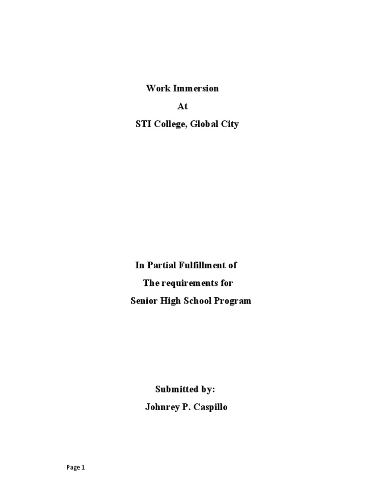 Work Immersion at STI College, Global City | PDF
