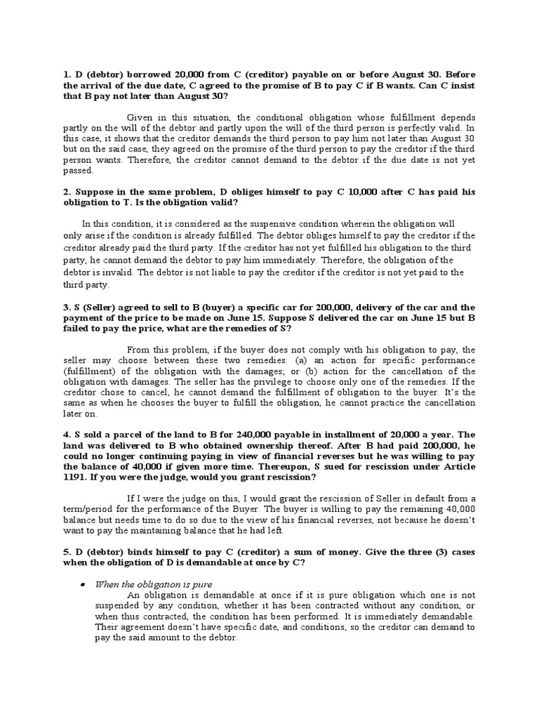 Chapter 3 Section 1 Pure and Conditional Obligations | PDF | Debtor ...