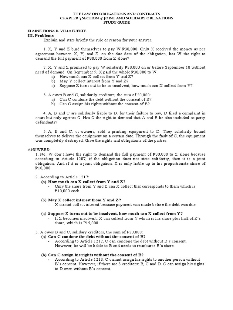 Understanding Joint and Solidary Obligations: A Study Guide on Key ...