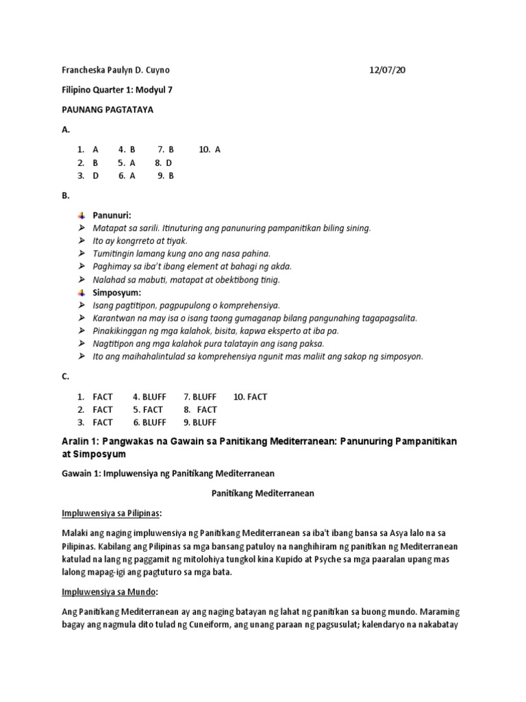 Modyul 7-Panitikang Mediterranean | PDF
