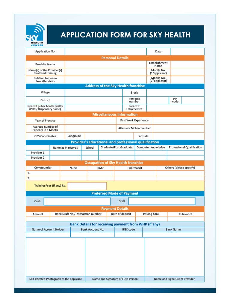 Sky Health Provider Application Form | PDF | Tuberculosis | Clinical ...
