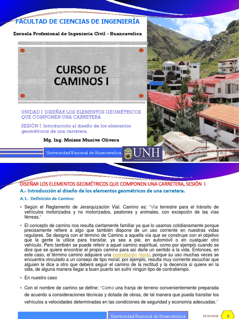Unidad I Sesión I Caminos I | PDF | La carretera | Transporte