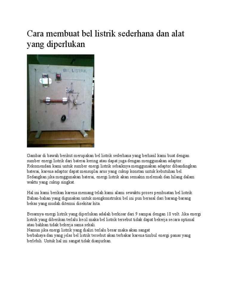 Cara Membuat Bel Listrik Sederhana | PDF