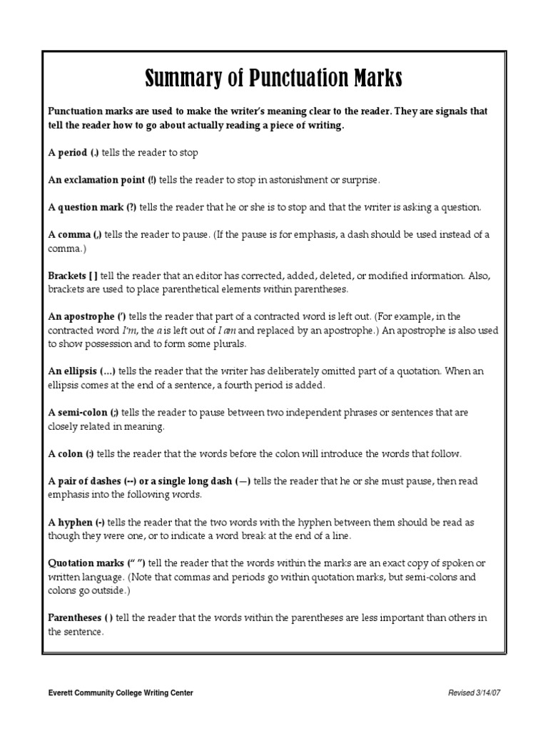 Summary of Punctuation Marks | PDF