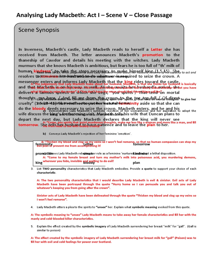 Lady Macbeth's Ambition in Act 1, Scene 5 | PDF | Macbeth
