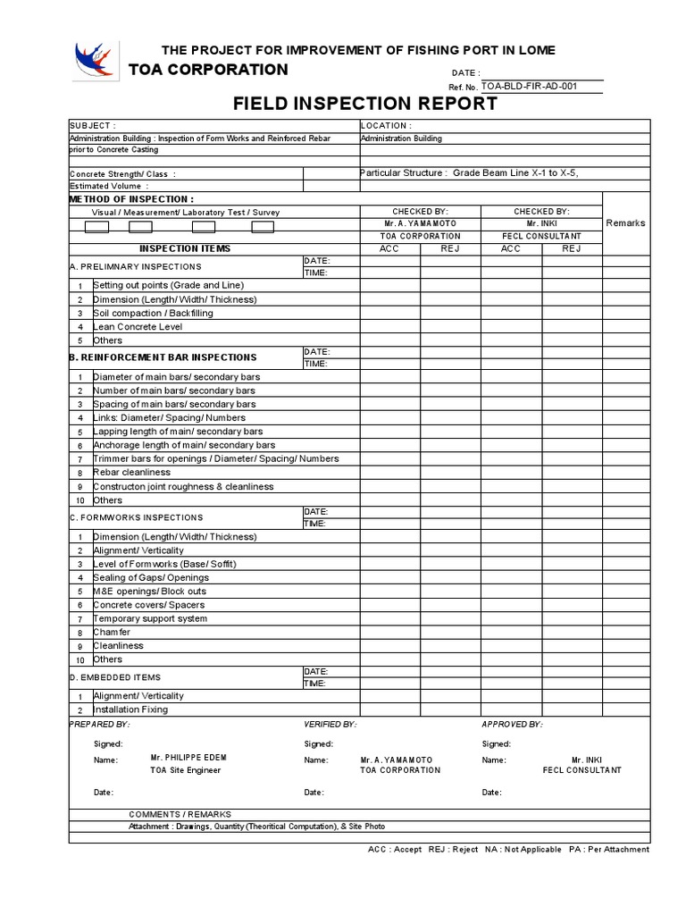 Request For Inspection Report | PDF | Concrete | Building Materials