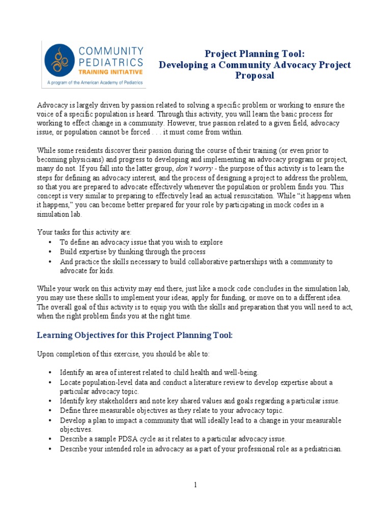 Community Advocacy Project Proposal PDF | PDF | Goal | Expert