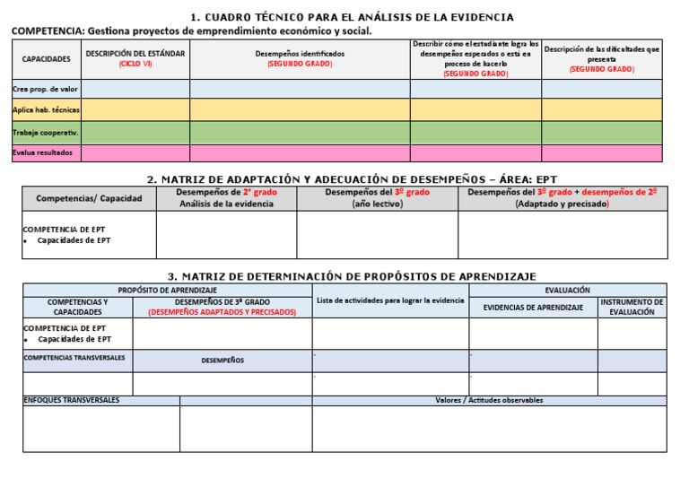 6 - 2 CUADRO TÉCNICO PARA EL ANÁLISIS DE LA EVIDENCIA - EPT Vacio | PDF | Evaluación | Aprendizaje