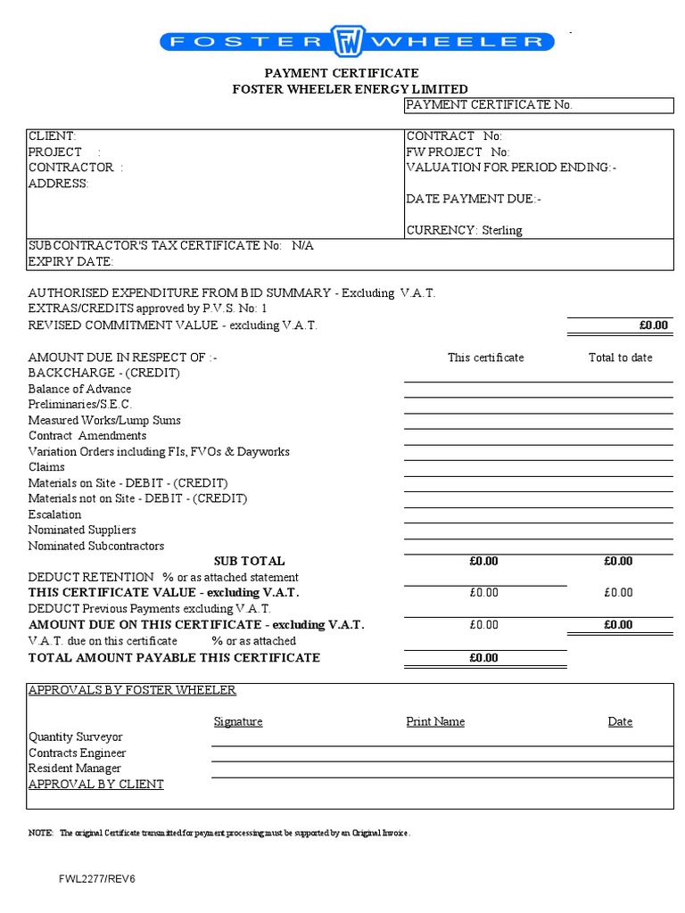 Payment Certificate Template for Contractors | PDF | Value Added Tax ...