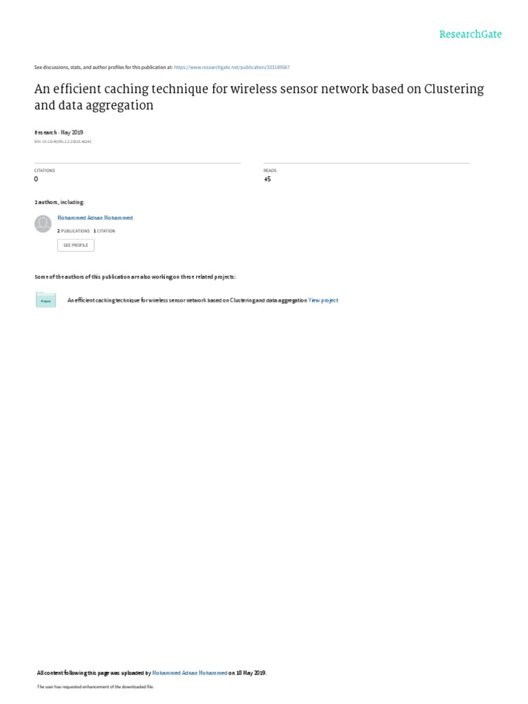 An Efficient Caching Technique For Wireless Sensor Network Based On Clustering And Data