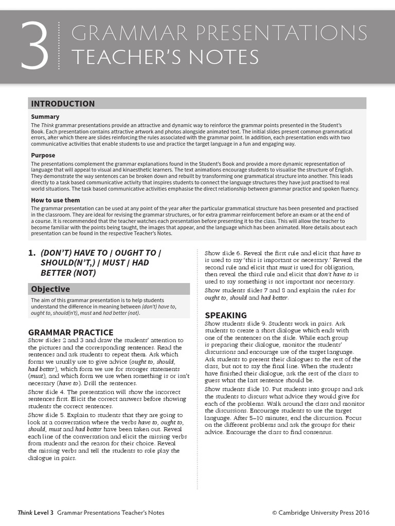 Grammar Presentations: Teacher'S Notes | PDF | Question | Sentence ...