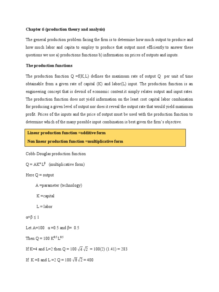 Chapter 6 (Production Theory and Analysis) | PDF | Production Function ...