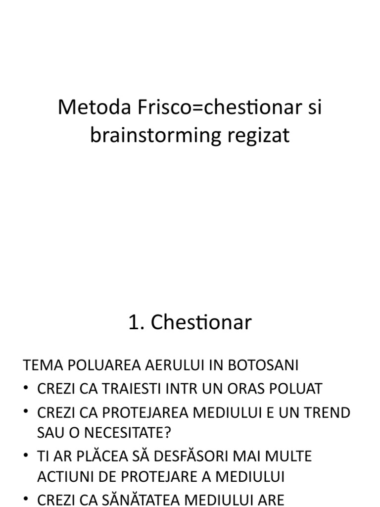 Metoda Frisco Chestionar Si Brainstorming Regizat | PDF